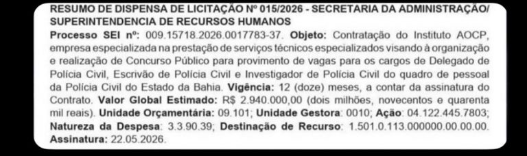 EDITAL A QUALQUER MOMENTO! Por dispensa de licitação, banca AOCP é ...