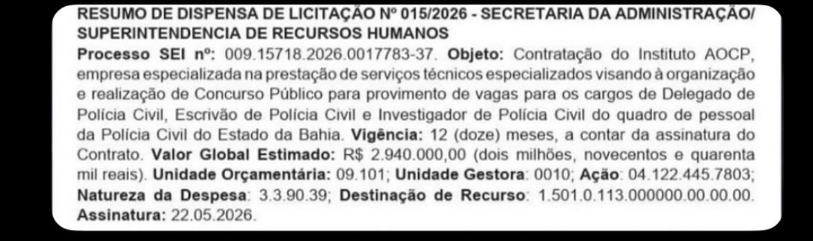 EDITAL A QUALQUER MOMENTO! Por dispensa de licitação, banca AOCP é ...